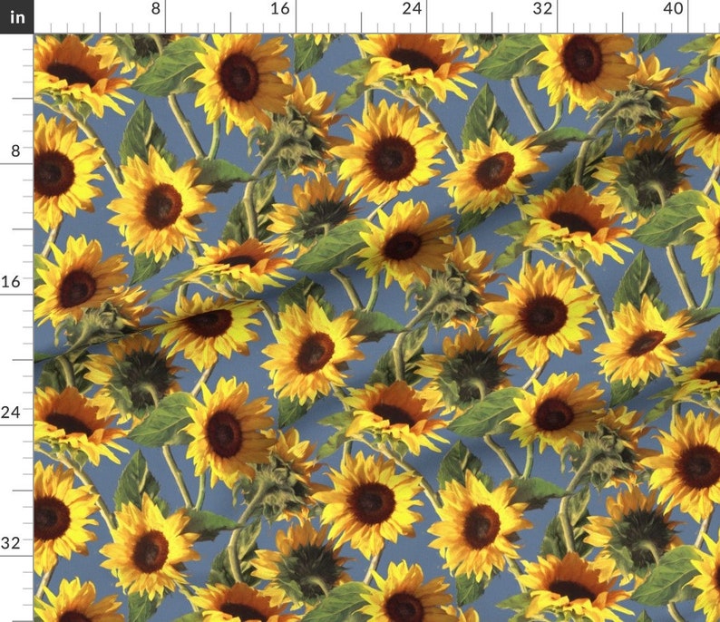 Sunflower Fabric Sunflowers on Light Blue by Micklyn | Etsy