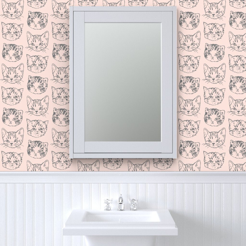 Pink Cat Wallpaper Cat Stack Grey on Peach by | Etsy
