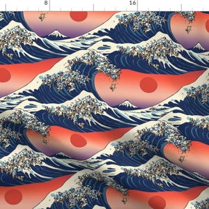 Pug Ocean Waves Japan Fabric - the Great Wave of Pugs by Huebucket ...