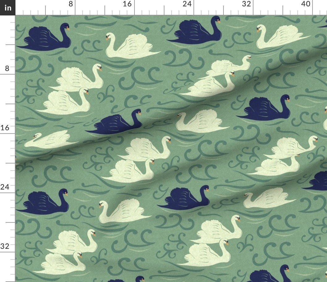 Black Swans Fabric Swan by Susan Polston Swan Water Birds - Etsy