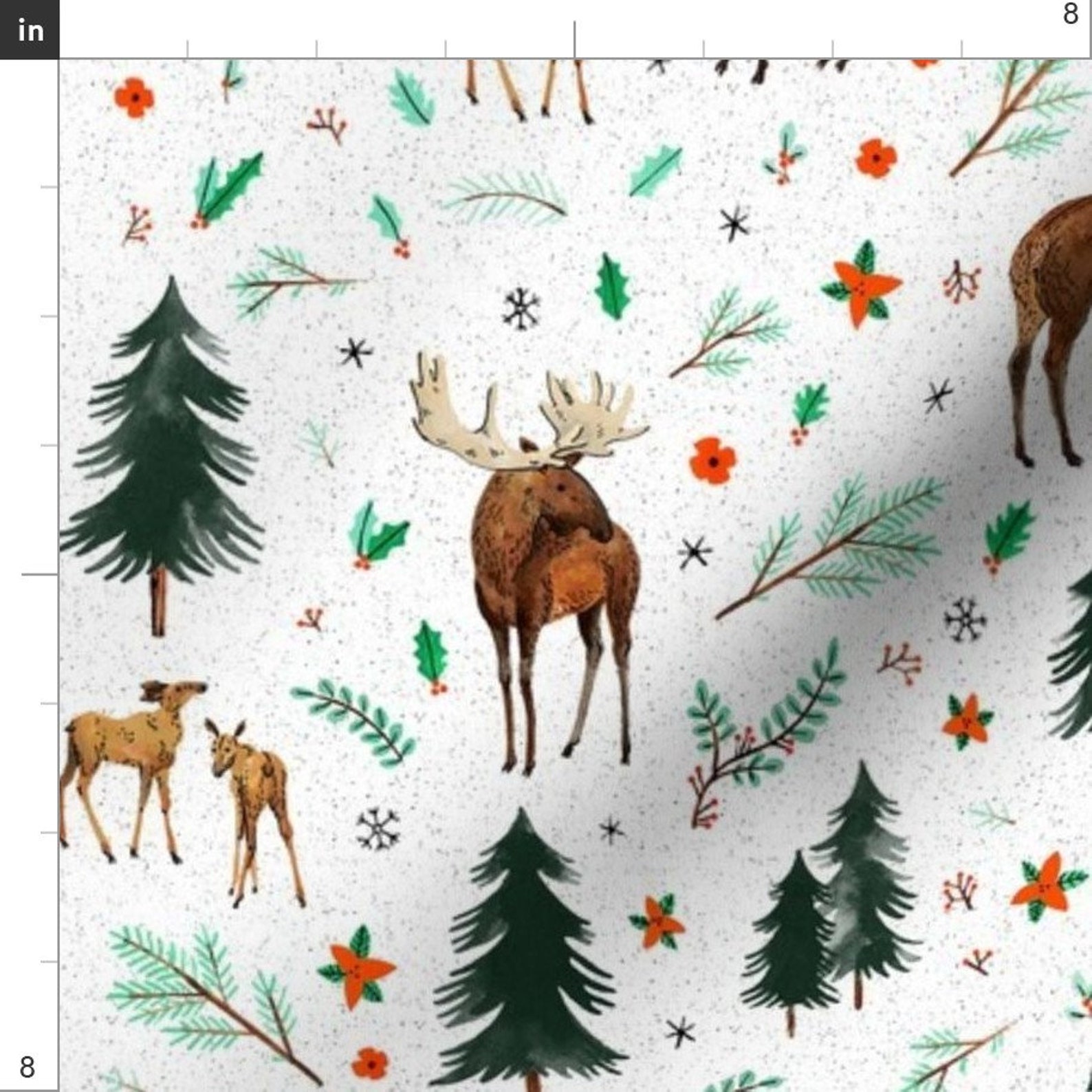 Moose Fabric Alpine Moose in White by Wildship Watercolor - Etsy