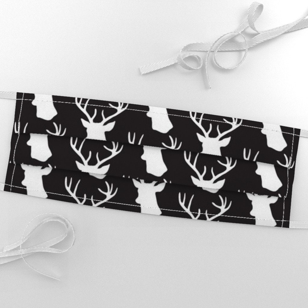 Woodland Stag Fabric Black and White Stag Deer Head Pattern - Etsy