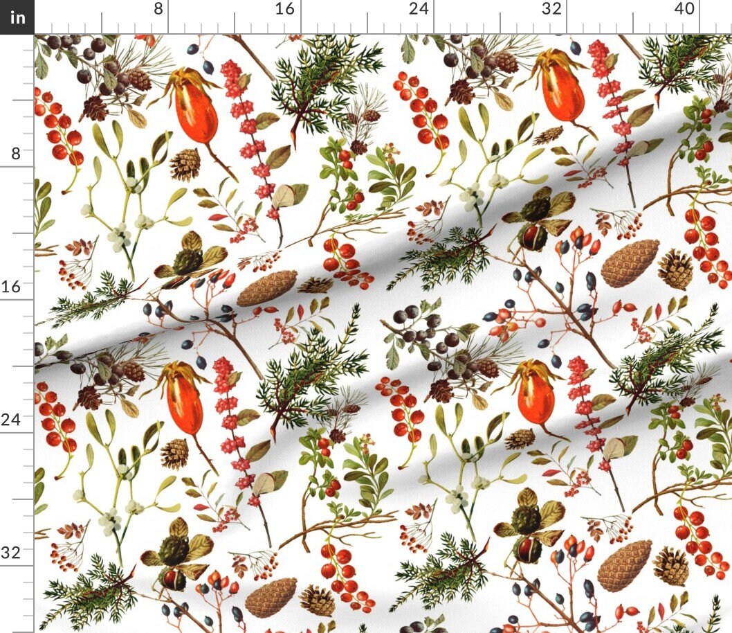 Winter Berries Fabric Vintage Botanical Winter Lg. By | Etsy