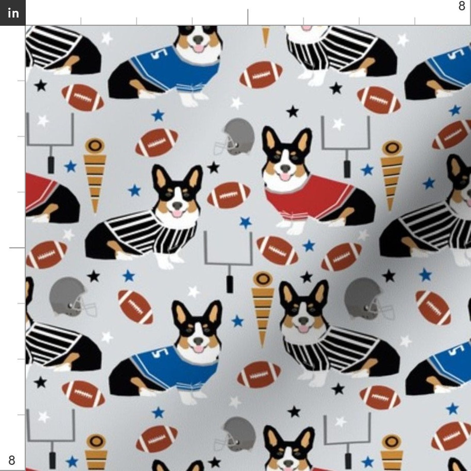 Sporty Corgis Fabric Tricolored Corgi Football Design Fabric | Etsy