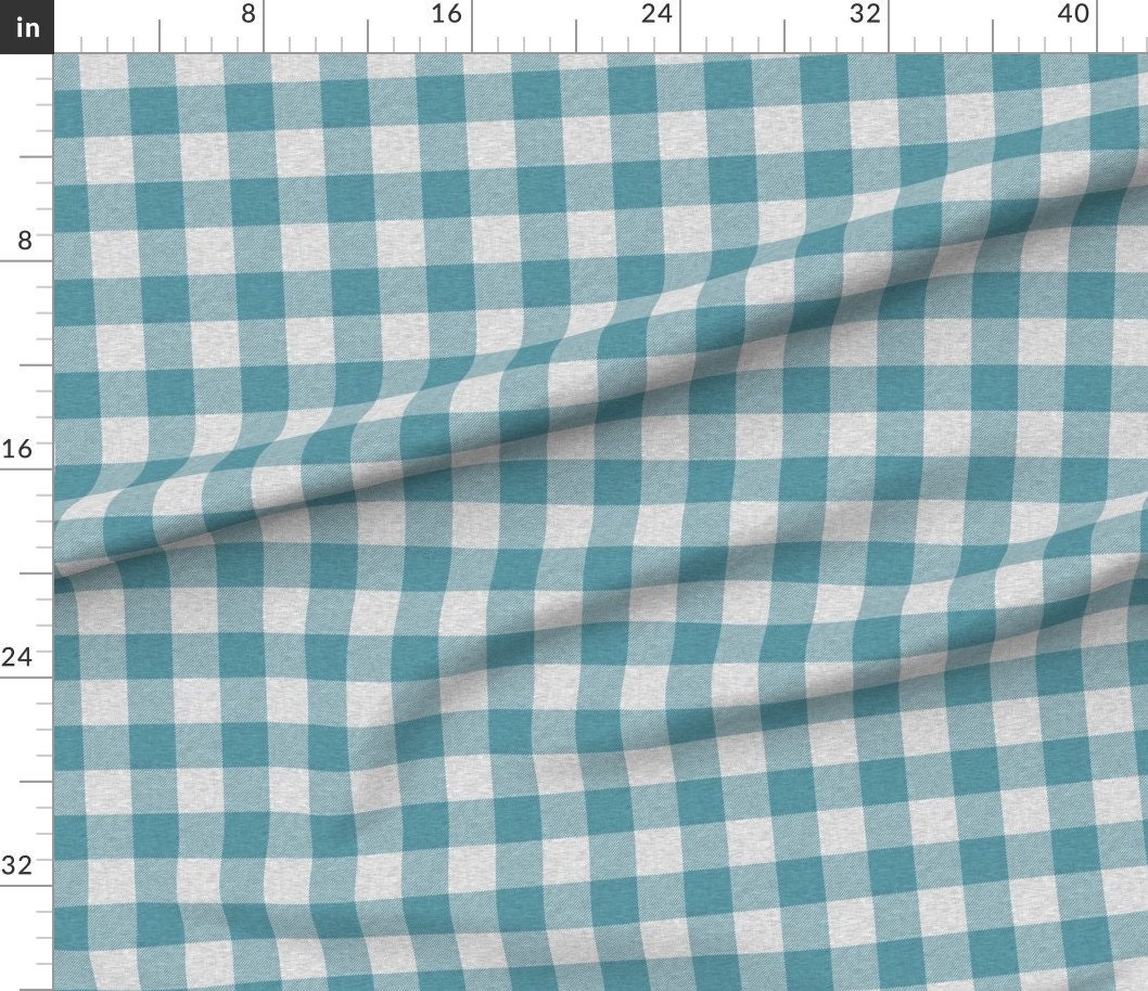 Teal Plaid Fabric Teal and Light Grey Textured Buffalo Plaid | Etsy