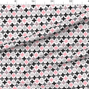 Plus Sign Fabric Pink Cross Geometric Aztec Modern Fabric by Little ...