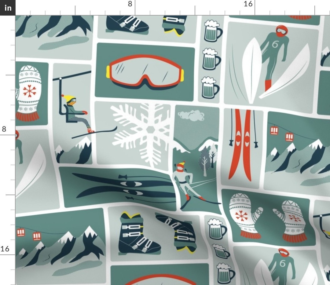 Retro Snow Ski Fabric Nordic Winter by Ebygomm Skiing Outdoors Mountain ...