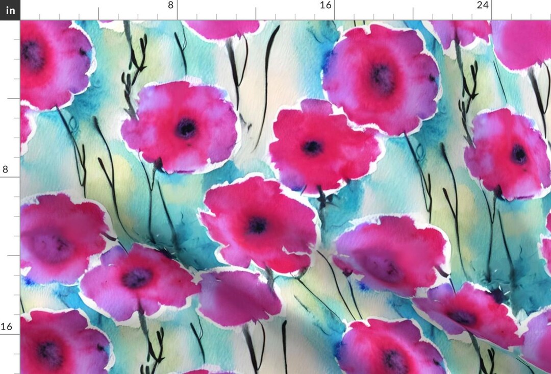 Bold Bright Floral Fabric Watercolor Pink Floral by Gkumardesign Modern ...