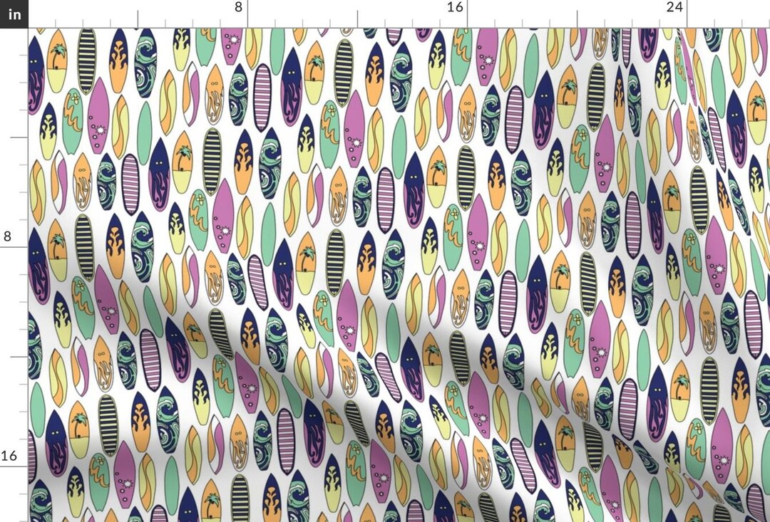 Surfing Fabric - Nautical Surf Board Ocean Waves Surfing Navy Mint ...