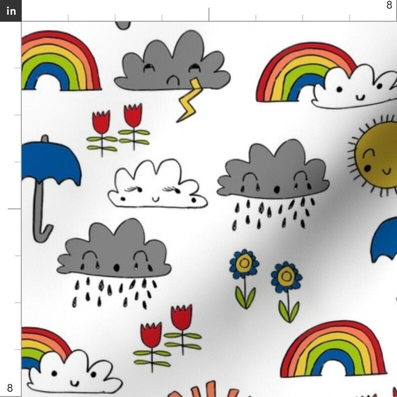 Whimsical Weather Fabric Weather Rainbow Clouds Sunshine - Etsy