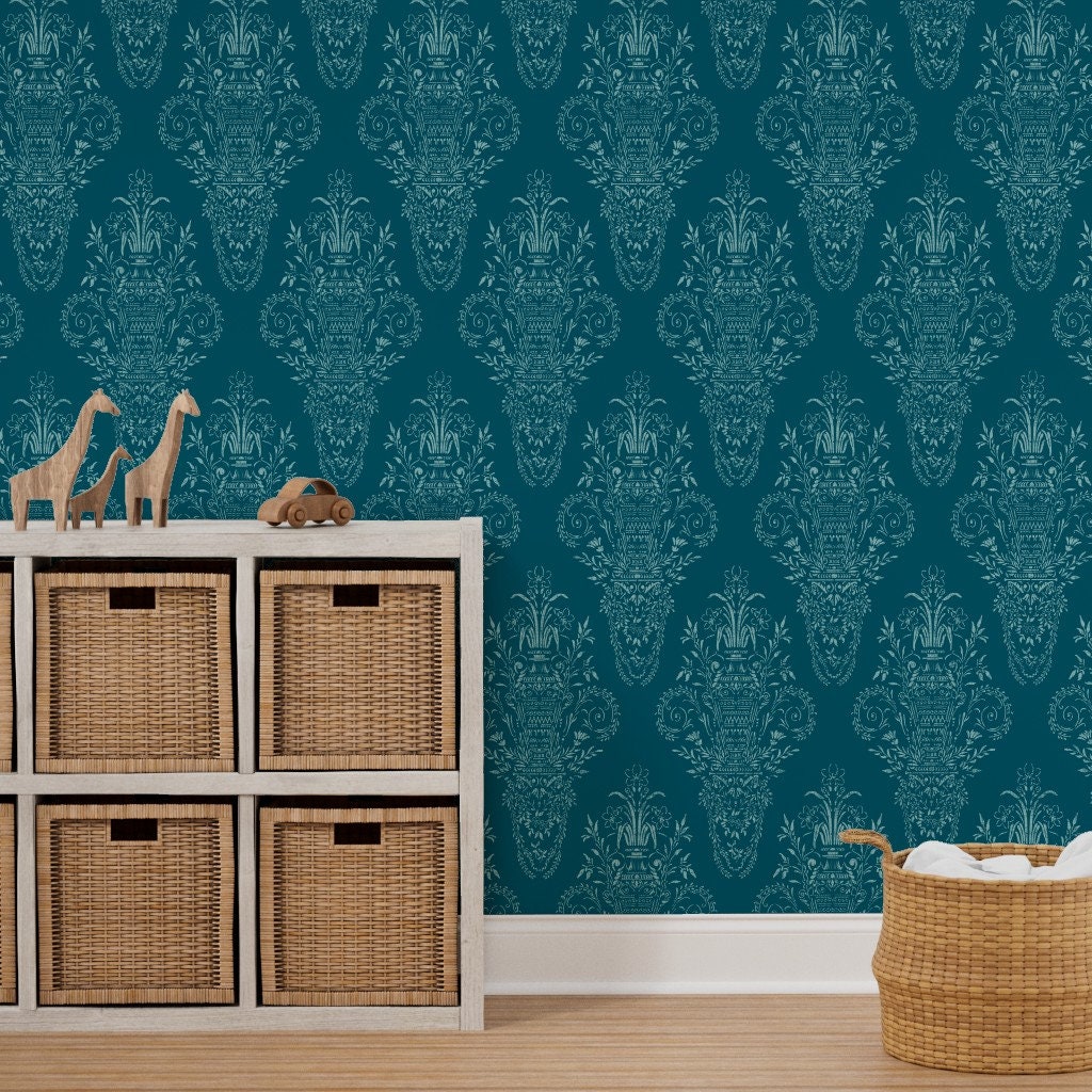 Rococo Wallpaper Rococo Architectural by Kurull Teal Blue - Etsy