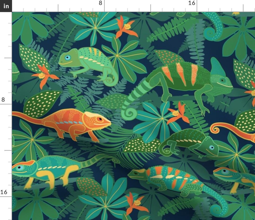 Chameleons Fabric Chameleons in Jungle by Nadyabasos Blue Green Jungles ...