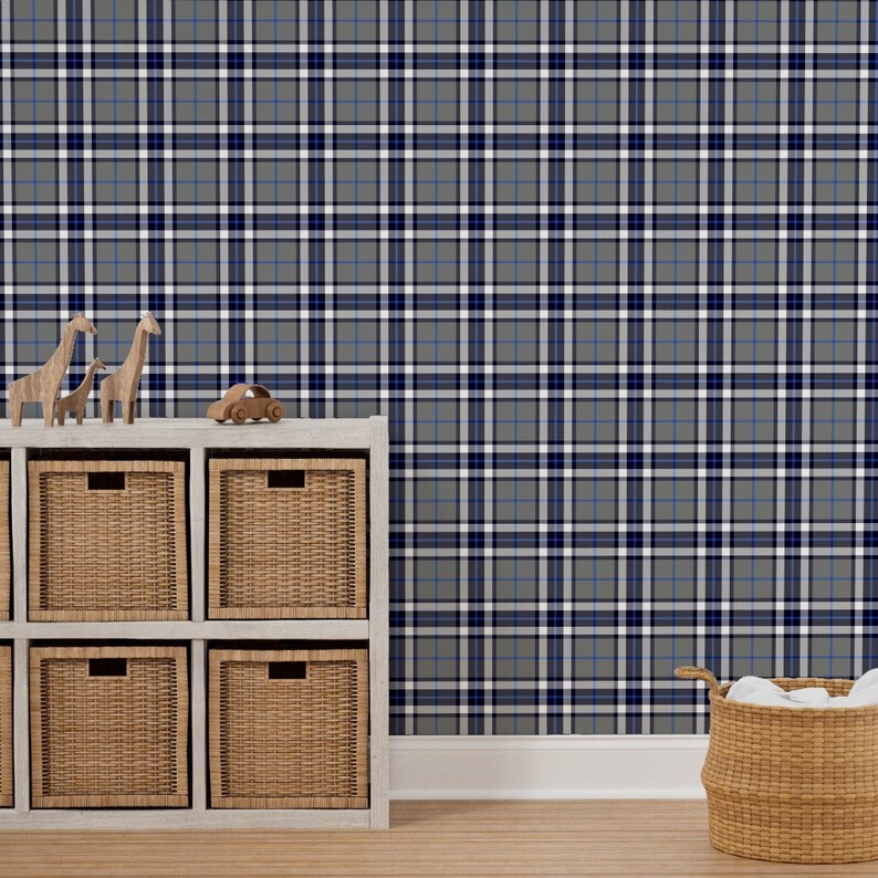 Thompson Wallpaper Thomson Tartan Gray and Blue by - Etsy