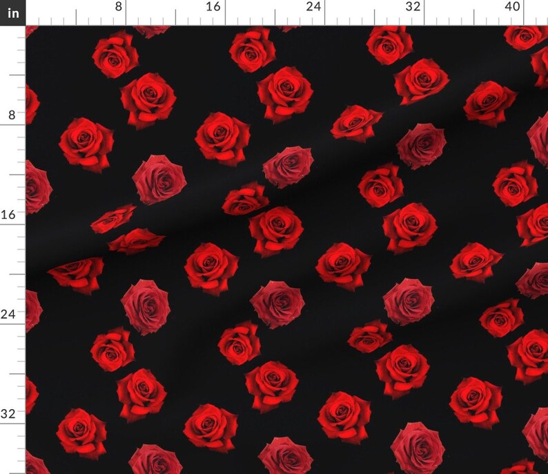 Roses Fabric Large Scale Scattered Red Roses on Black by - Etsy