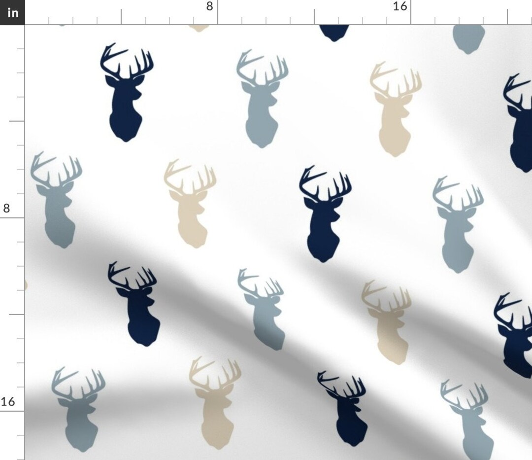 Multi Buck Head Blue // Rustic Woods Collection Fabric by Little Arrow ...