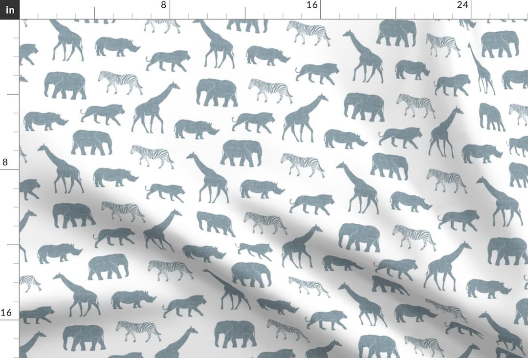 Blue Safari Animals Pattern Fabric - Safari Animals - Dusty Blue by ...