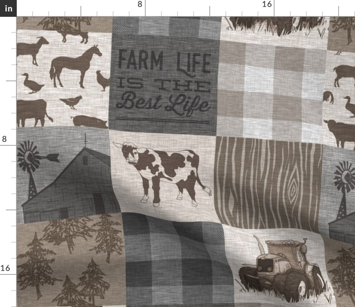 Cows Fabric Cow Farm Life By Sugarpinedesign Cows Brown | Etsy