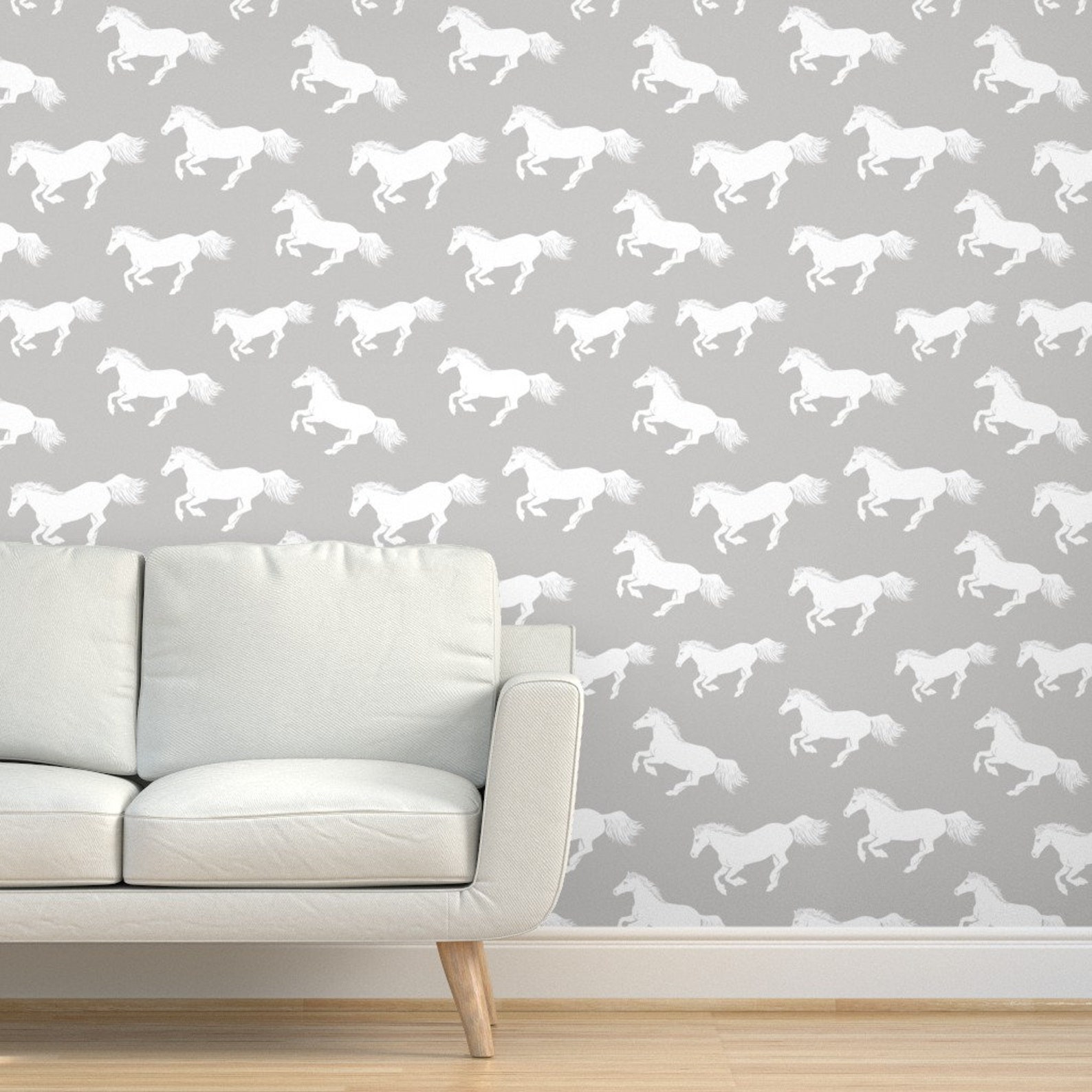 Horse Wallpaper Pony Stampede in Smoke by Thistleandfox - Etsy