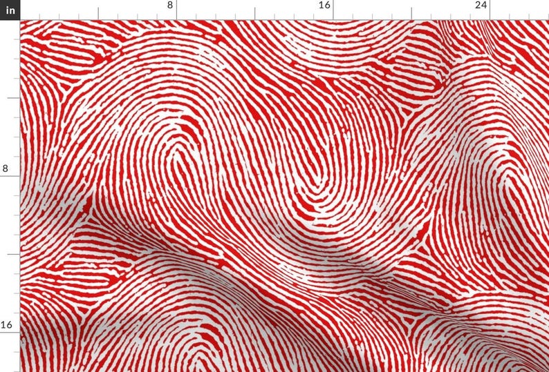 Red Fingerprints Fabric - Finger Stripes by Ben Goetting - Spooky Red ...