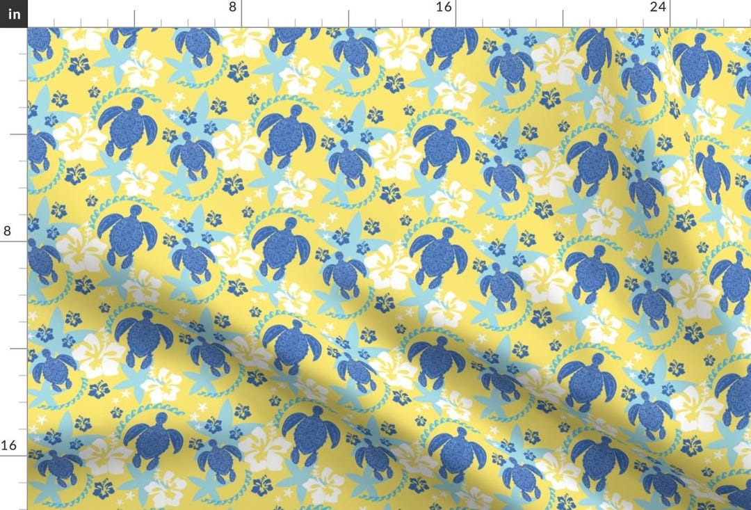 Topical Turtle Fabric - Island Turtles Blue Hawaii by Colour Angel by ...