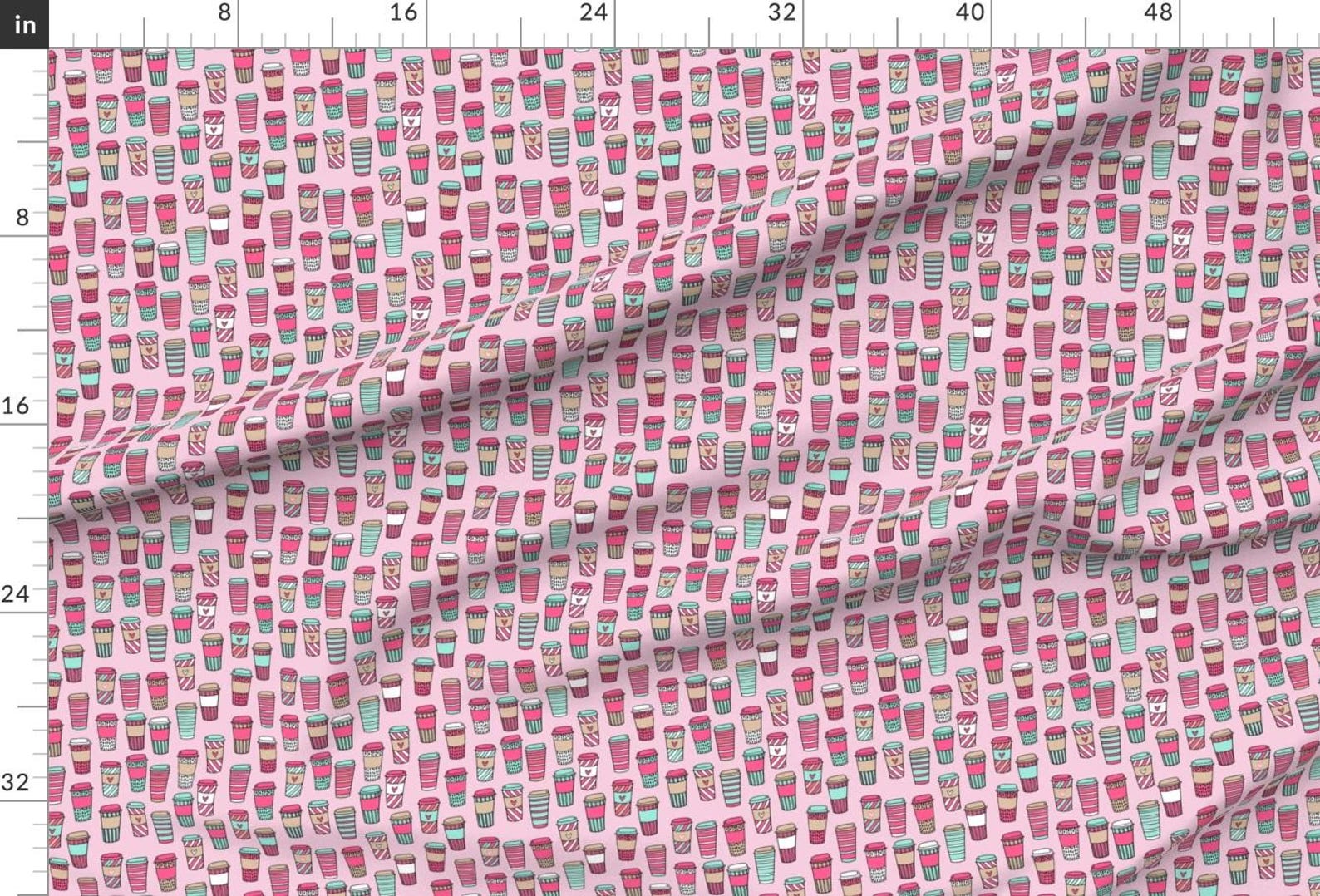 Coffee Fabric - Coffee // Coffee Cafe Latte Fabric Pink and Mint Coffee ...