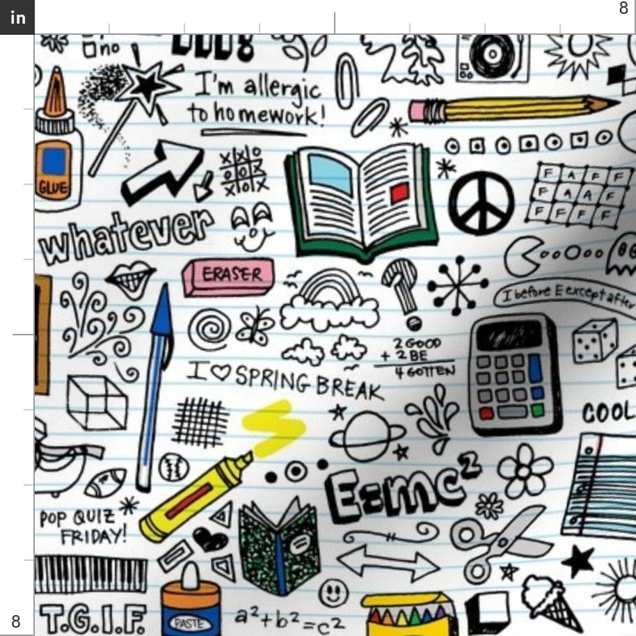 Classroom Doodles Fabric Doodled School Supplies by - Etsy