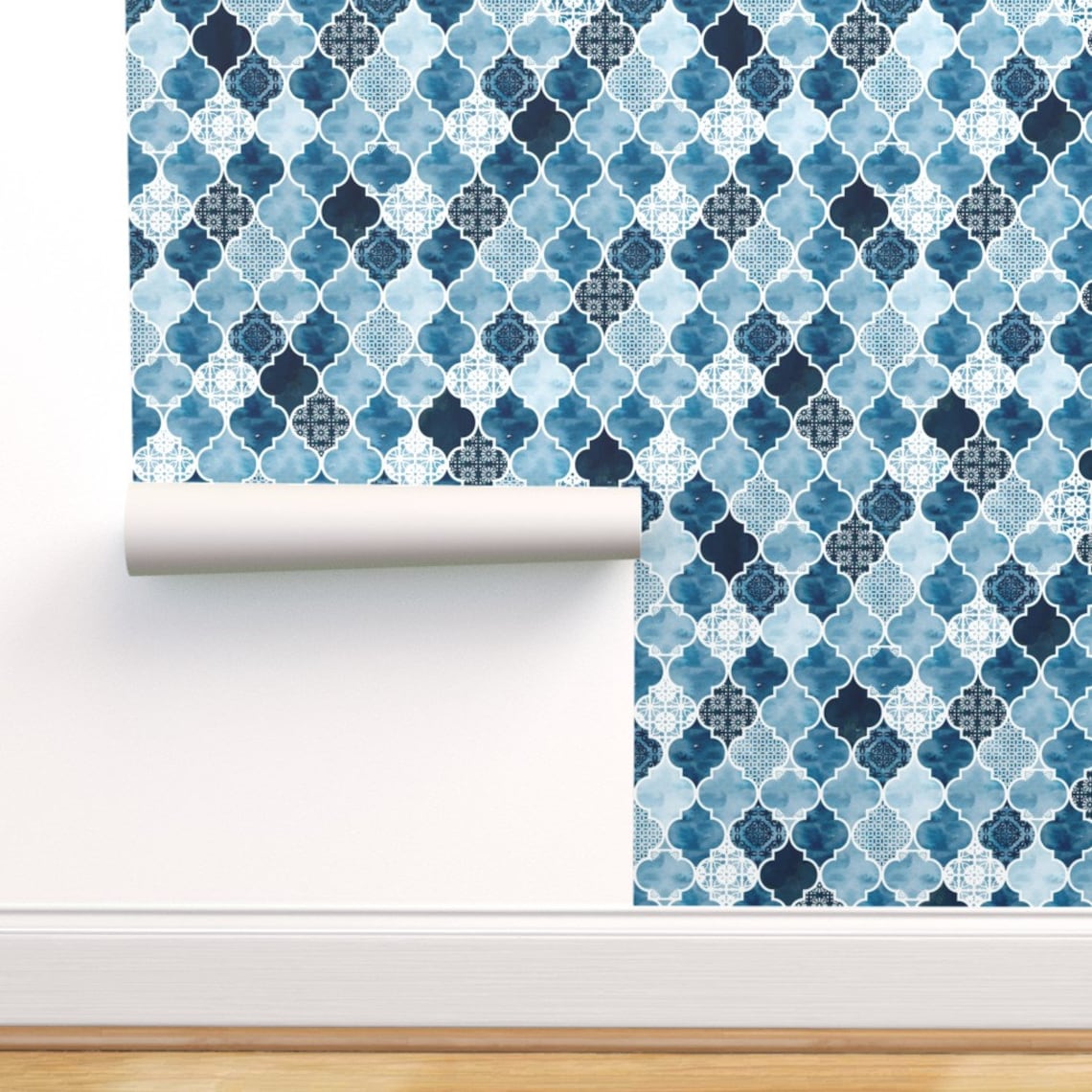 Moroccan Tile Wallpaper Moroccan Trellis by Adenaj Blue | Etsy