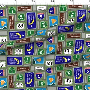 Highways Fabric California Road Signs Patchwork by Mongiesama Travel ...
