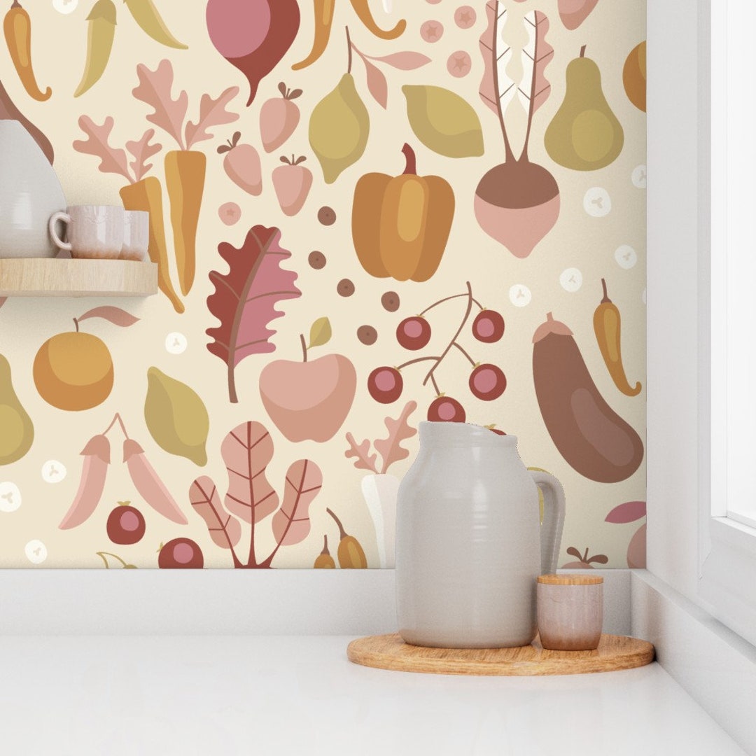 Neutral Garden Wallpaper - Fruit & Veg by Honesties_prints - Earth ...