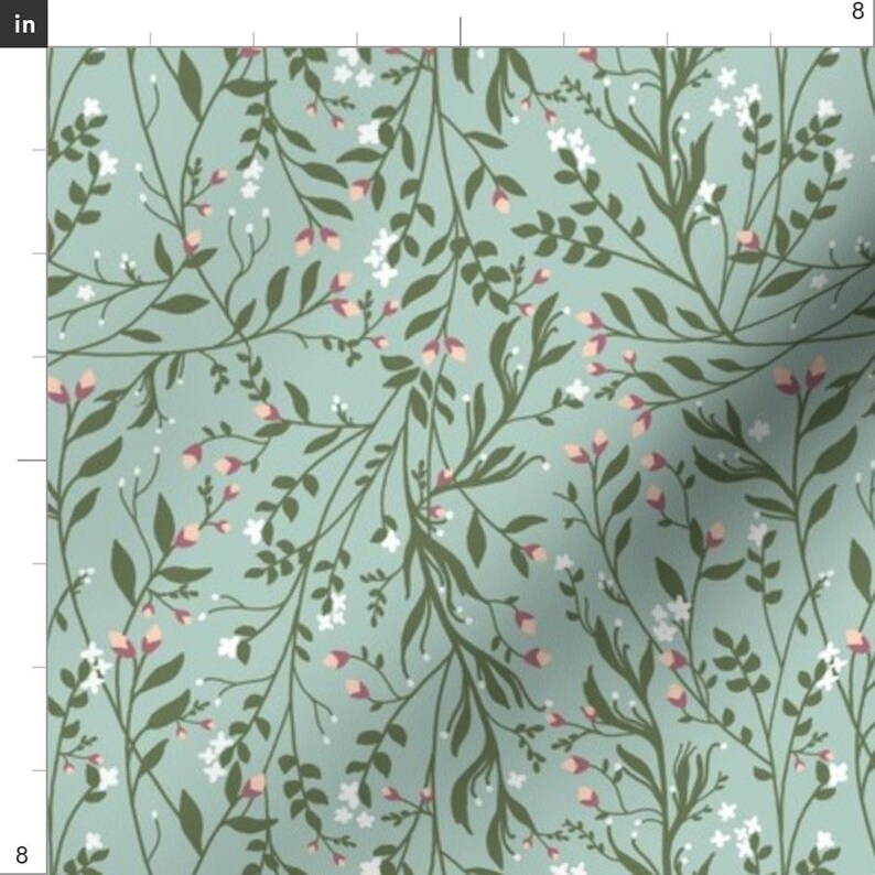 Floral Fabric Regency Floral in Dark Green Snow Flowers by - Etsy