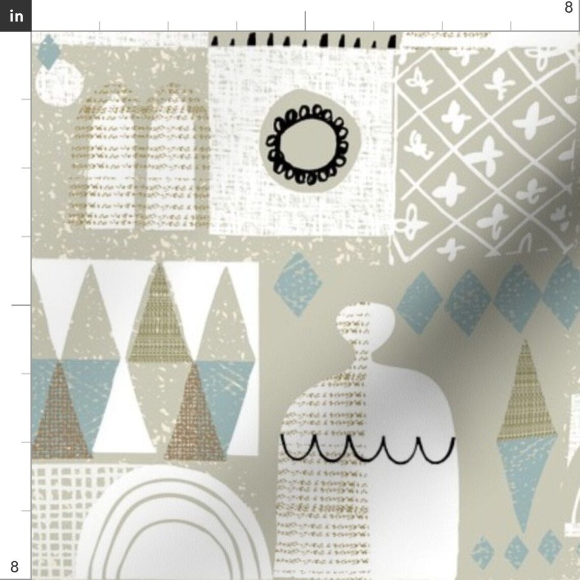 Gray Scandi Abstract Sandcastle Fabric Magical Sandcastle by | Etsy