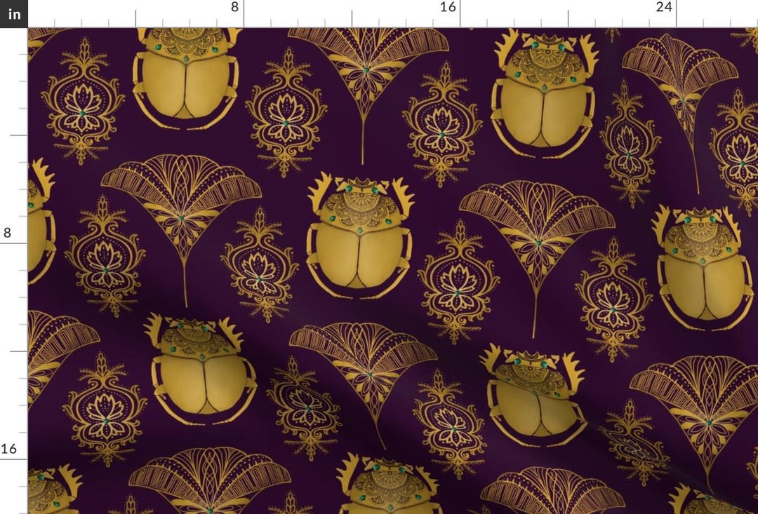 Egyptian Art Deco Fabric - Yellow Scarabs by Ella_frieda - Scarab ...