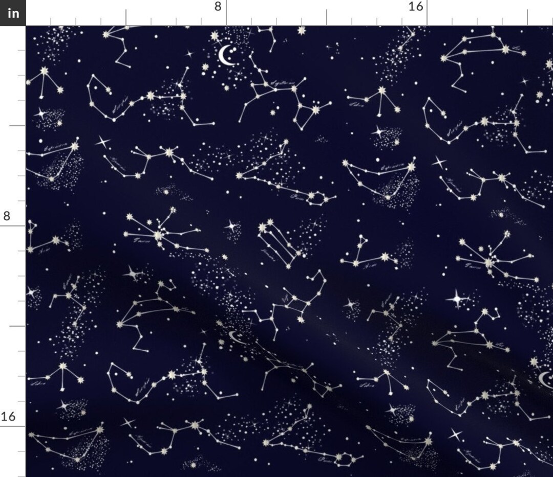 Zodiac Fabric Zodiac Constellations in Night Navy by ...