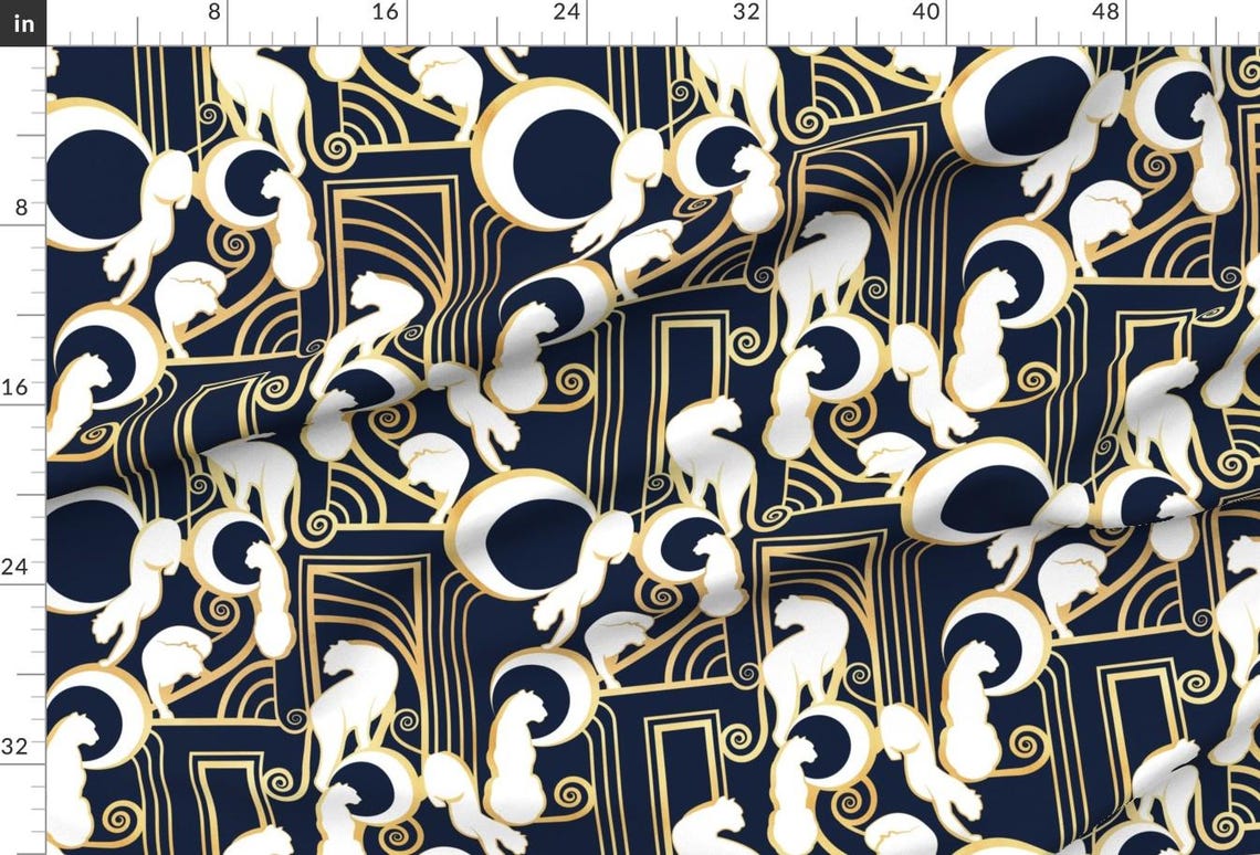 Navy Blue Fabric - Deco Gatsby Panthers // Navy and Gold by ...