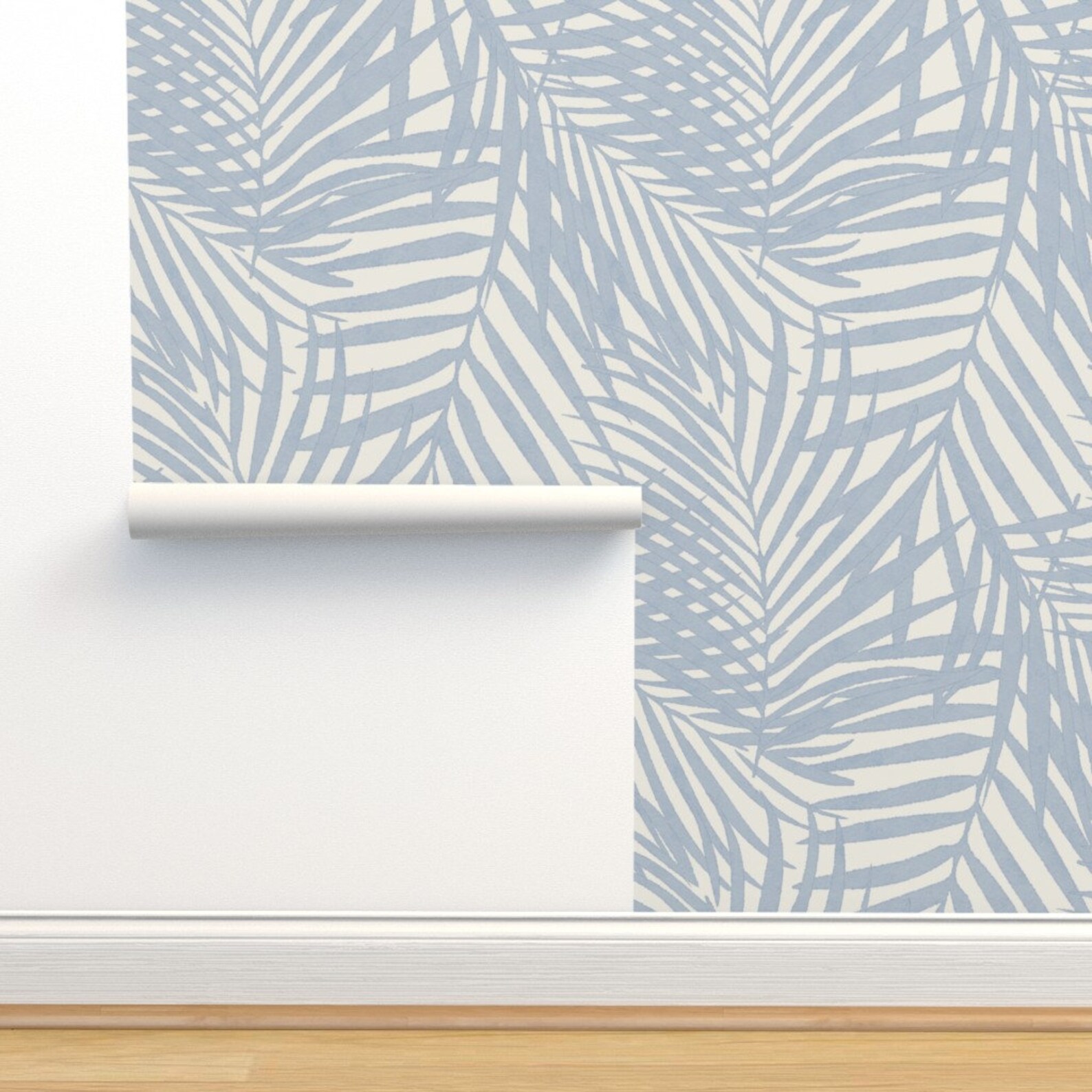 Palm Fronds Wallpaper Soft Blue on Cream Watercolor Fronds - Etsy
