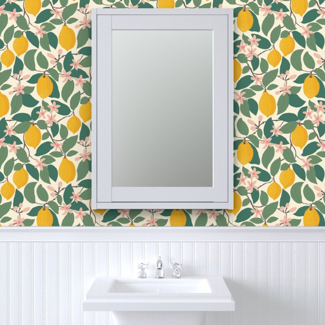 Lemon Botanical Wallpaper Lemon Tree by Rocketandindigo - Etsy