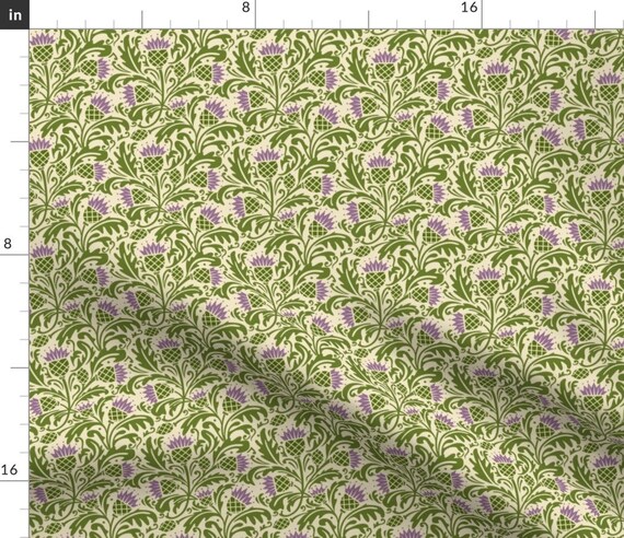 Thistle Fabric Thistle Dark Olive Green Purple Scottish - Etsy