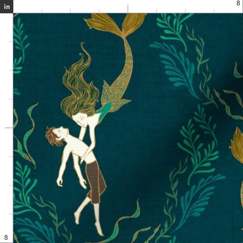 Blue Nautical Mermaids Sea People 1920s Fabric the Little - Etsy