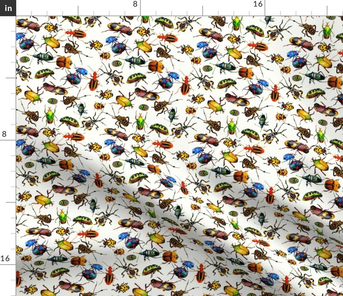 Beetles Fabric Beetles on White by Whimzwhirled Beetles - Etsy