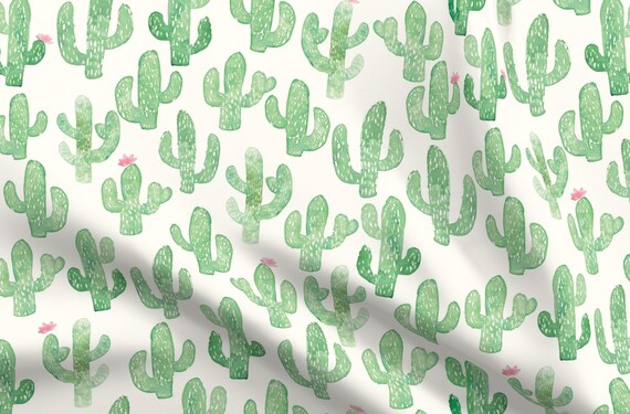 Watercolor Cactus Fabric Cactus Print Large By | Etsy