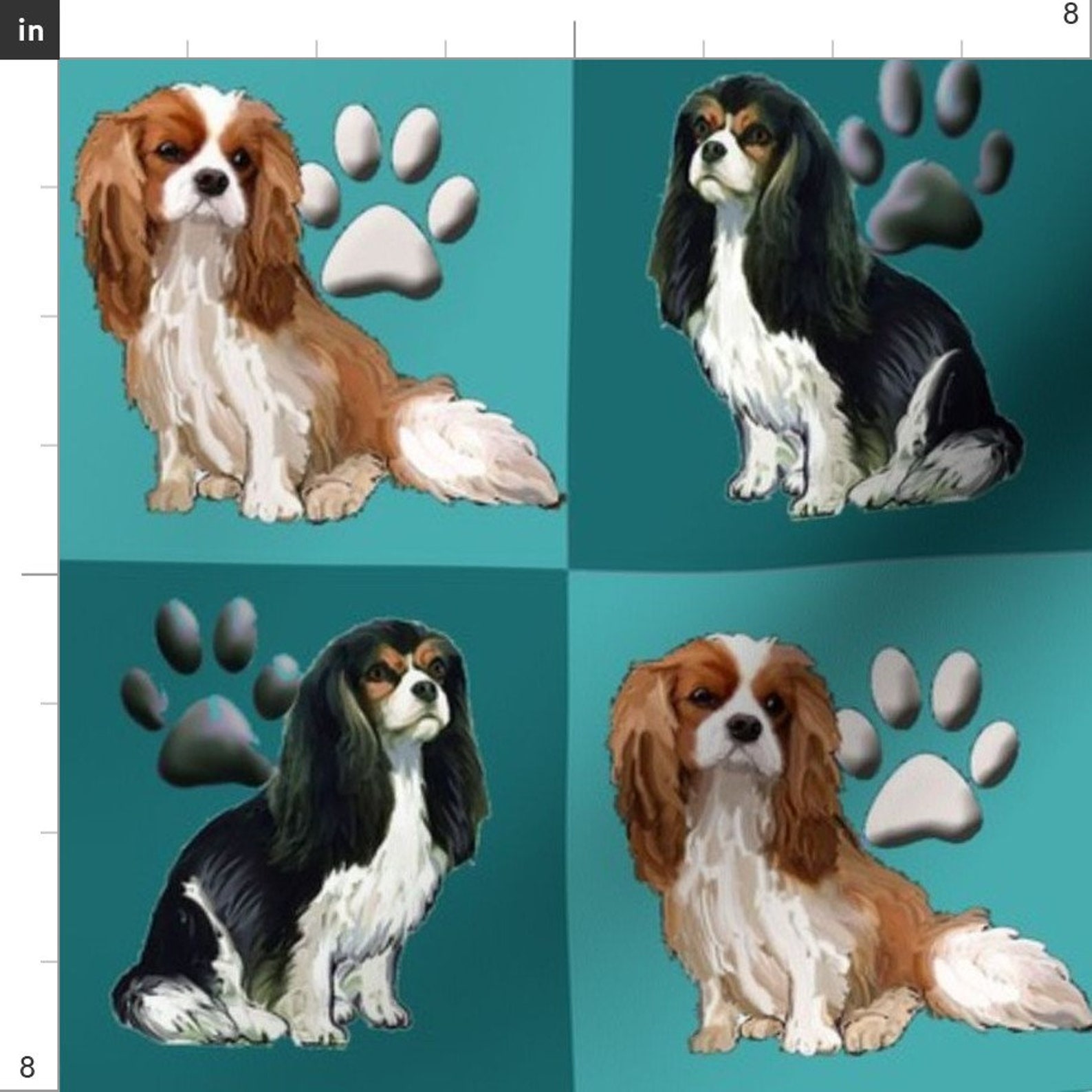 Spaniel Cheater Quilt Fabric Cavalier Spaniels in Teal by | Etsy