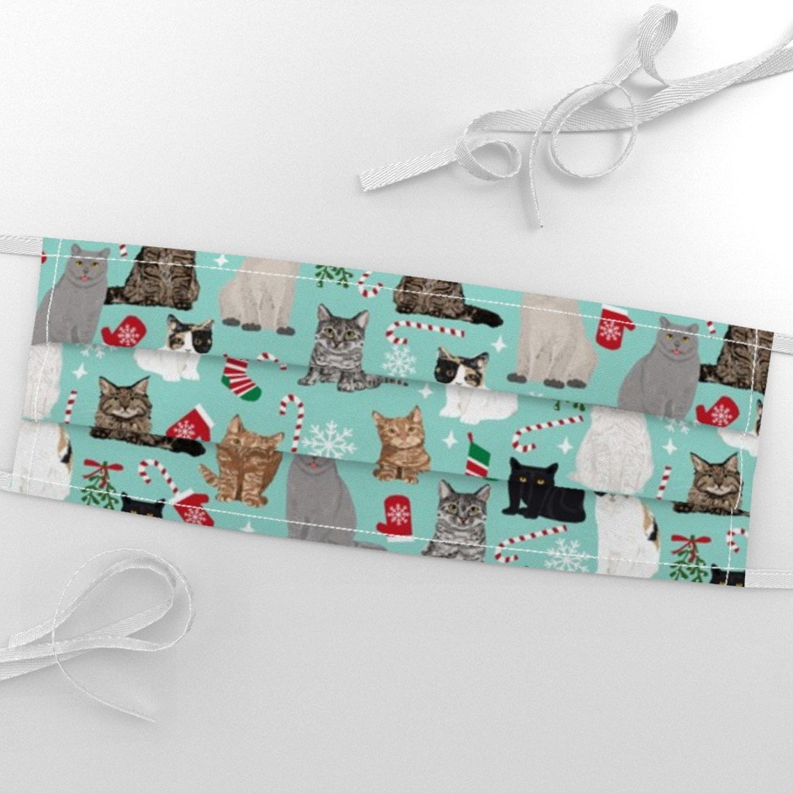 Cat Fabric Christmas Cat Fabric Pattern Candy Cane Stocking - Etsy