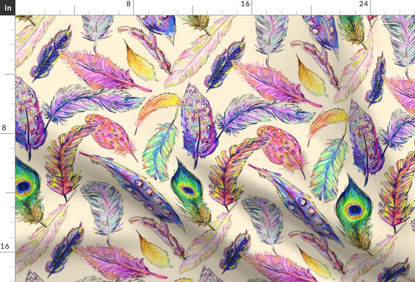Feathers Purple Watercolor Fabric - A Flock of Fancy Feathers by ...