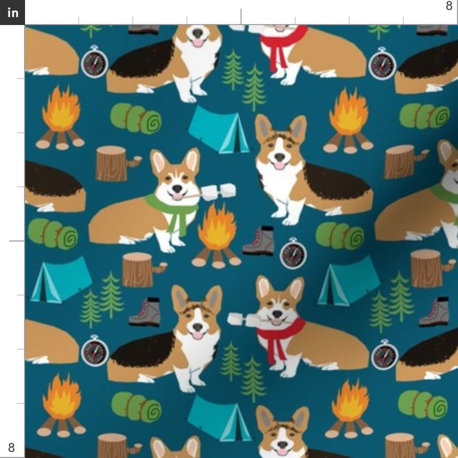 Corgi Fabric Corgi Camping Aspen Campfire Marshmallow Dog | Etsy