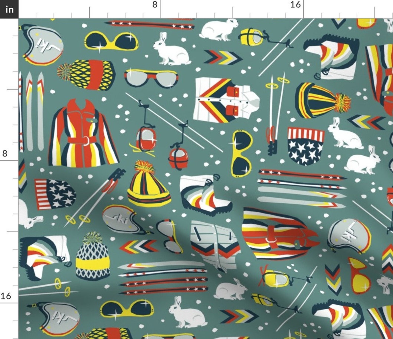 Retro Skiing Fabric 1970s Retro Ski by Sammyk Retro Cotton - Etsy