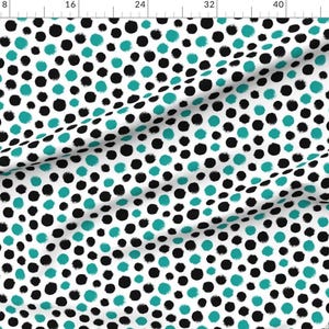 Black White Teal Dot Fabric - Grunge Polka Dot in Turquoise/black by ...
