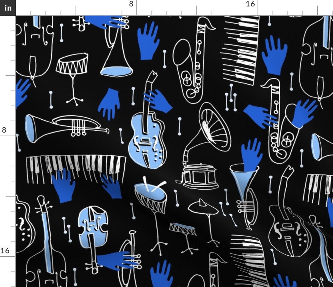 Black and Blue Jazz Fabric Musical Jazz by Andrea Lauren - Etsy