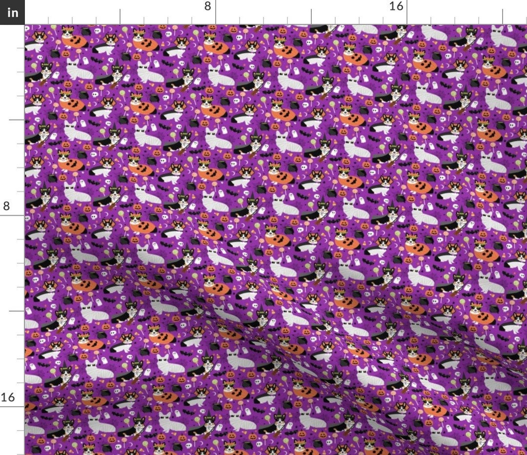 Purple Spooky Corgi Fabric Tri-colored Corgi Halloween Costumes Fabric by Petfriendly Cotton ...