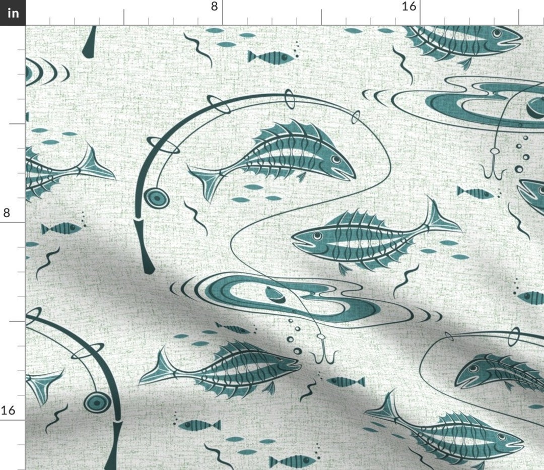 Midcentury Mod Fish Toile Fabric Lake Fishing by Studioxtine - Etsy