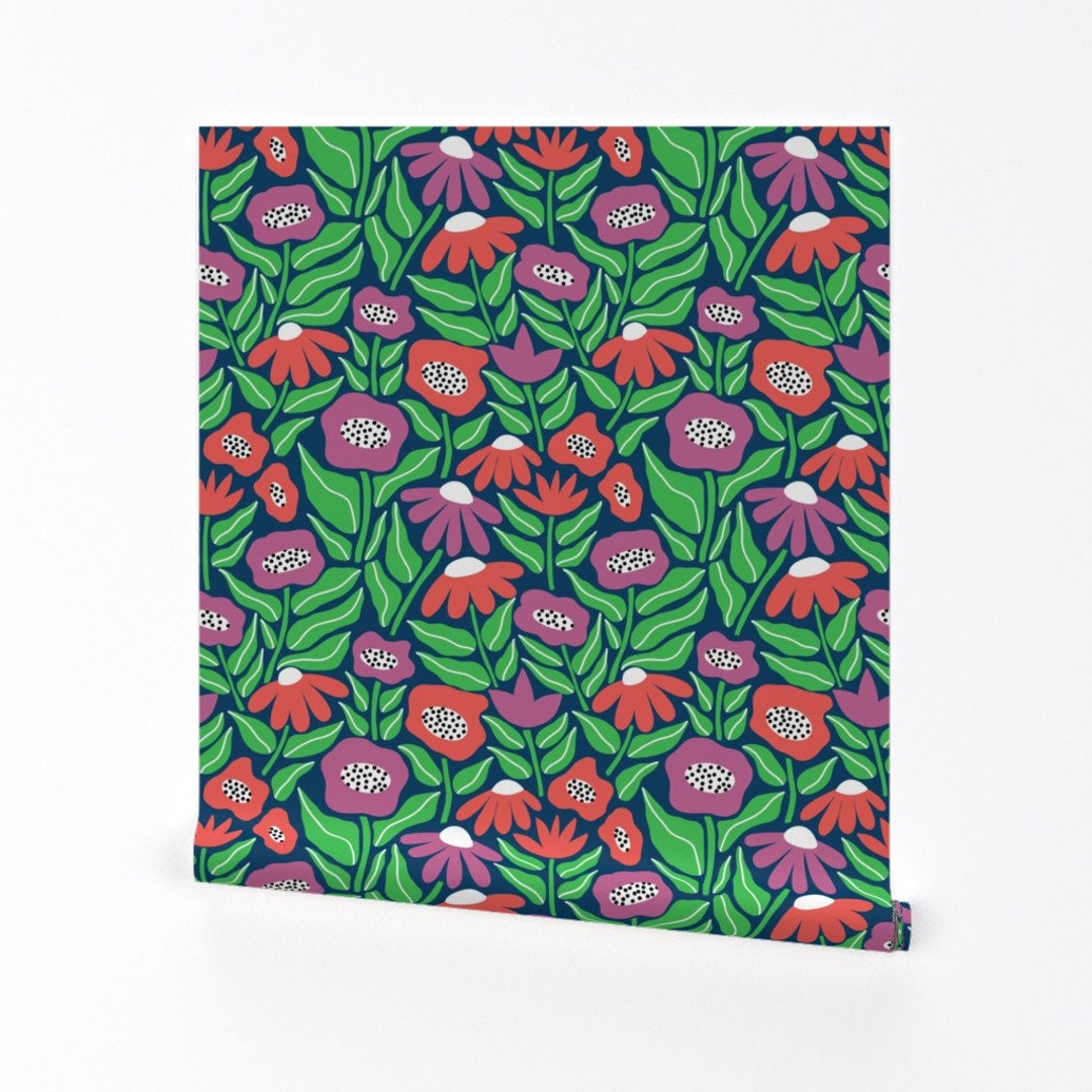 Modern Floral Wallpaper Bold Blooms by Stephaniewest Abstract Scandi ...